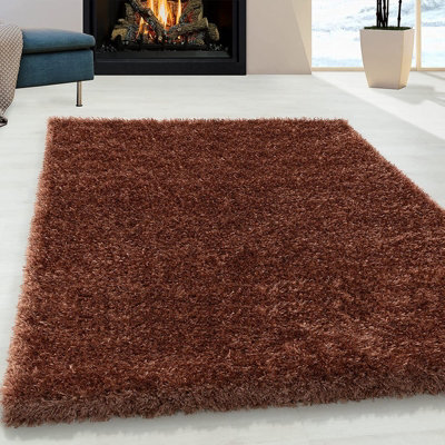 Abaseen 120x170cm Terracotta Cosy Shaggy Rug, Rectangular Extra Soft Touch 5cm Heavy Thick Pile ...