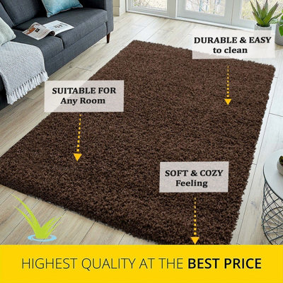 Abaseen 160x230 cm Brown Shaggy Rug - Soft Touch Thick Pile Modern Rugs ...