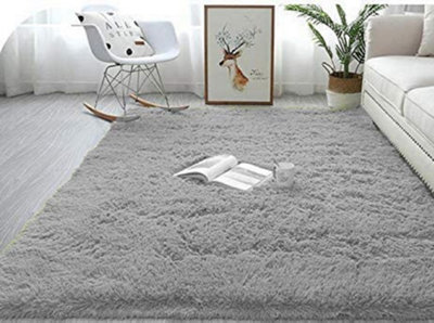 Abaseen 160x230 cm Grey Comfort Soft Fluffy Shaggy Bedroom Rugs For ...
