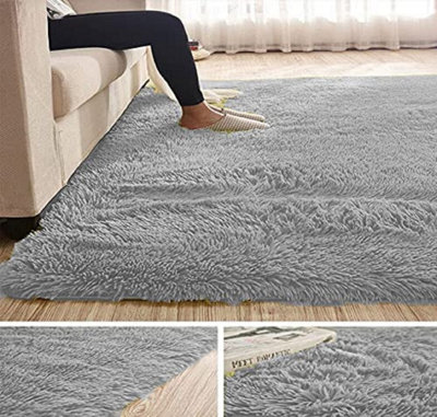 Abaseen 160x230 cm Silver Comfort Soft Fluffy Shaggy Bedroom Rugs For ...