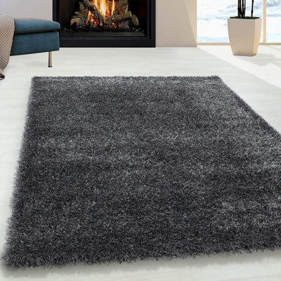 Abaseen 160x230cm Grey Cosy Shaggy Rug, Rectangular Extra Soft Touch ...