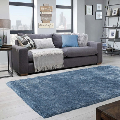 Abaseen 160x230cm Light Blue Cosy Shaggy Rug, Rectangular Extra Soft ...