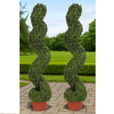 Abaseen 2X Artificial 100cm Boxwood Twisted Spiral Topiary Tree Indoor Outdoor