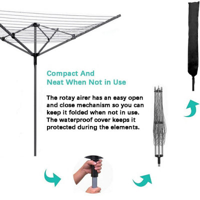 Abaseen 50m Grey Rotary Washing Lines Heavy Duty Folding 4 Arm Garden ...