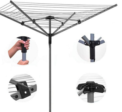 Abaseen 50m Grey Rotary Washing Lines Heavy Duty Folding 4 Arm Garden ...
