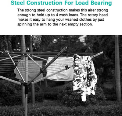 Abaseen 50m Grey Rotary Washing Lines Heavy Duty Folding 4 Arm Garden ...