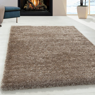 Abaseen 60x110cm Taupe Cosy Shaggy Rug, Rectangular Extra Soft Touch 5cm Heavy Thick Pile ...