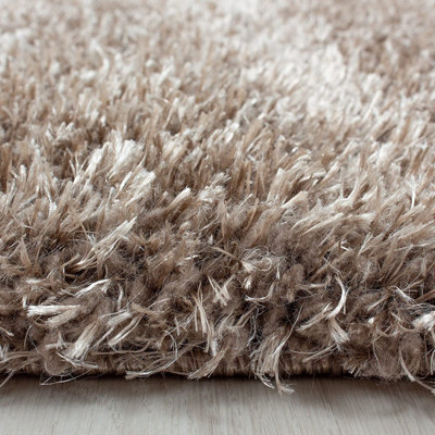 Abaseen 60x110cm Taupe Cosy Shaggy Rug, Rectangular Extra Soft Touch 5cm Heavy Thick Pile ...