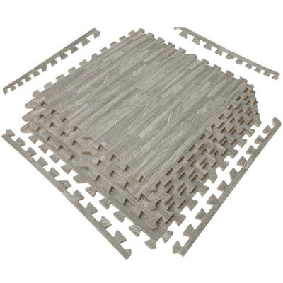 Abaseen 60x60cm, 16pc Grey Wooden Effect Interlocking Floor Mats 64 SQ ...