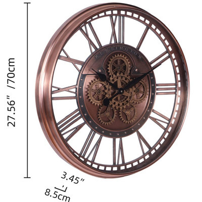 Abaseen 70cm Roman 3D Copper Mechanical Moving Gears Large Wall Clock ...
