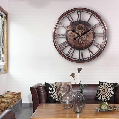 Abaseen 70cm Roman 3D Copper Mechanical Moving Gears Large Wall Clock ...