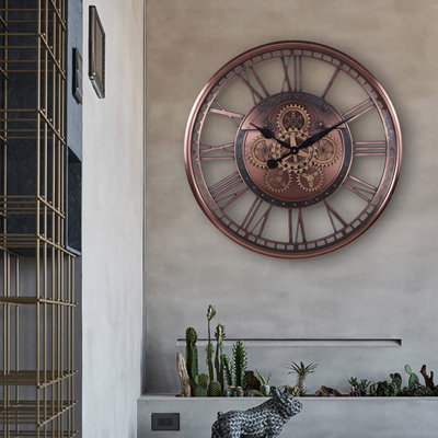 Abaseen 70cm Roman 3D Copper Mechanical Moving Gears Large Wall Clock ...