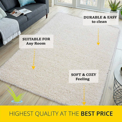 Abaseen 80x150 cm Cream Shaggy Rug - Soft Touch Thick Pile Modern Rugs ...
