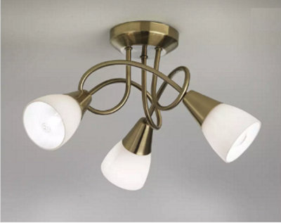 Abaseen Curico 3 Light Glass Ceiling Light - Antique Brass Ceiling ...