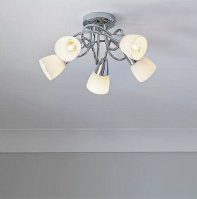Abaseen Curico 5 Light Glass Ceiling Light - Polished Chrome Ceiling ...