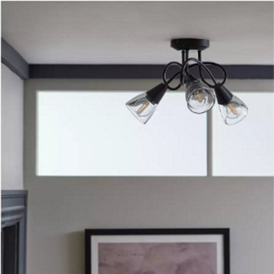 Abaseen Curico Metal 3 Light Flush Ceiling Light - Black Modern Ceiling ...