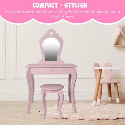 Abaseen Pink Amelia Vanity Set Dressing Table with Mirror Stool Girls Makeup Table Chair for