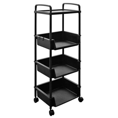 ABBAware 4 Tier Easy Front Access Open Storage Rolling Plastic Trolley ...