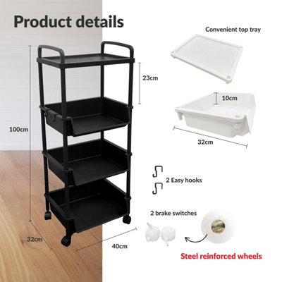 ABBAware 4 Tier Easy Front Access Open Storage Rolling Plastic Trolley ...