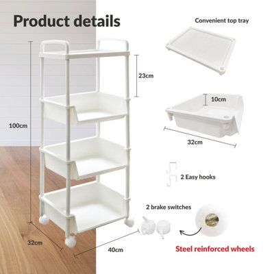 ABBAware 4 Tier Easy Front Access Open Storage Rolling Plastic Trolley ...