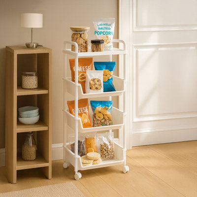 ABBAware 4 Tier Easy Front Access Open Storage Rolling Plastic Trolley ...