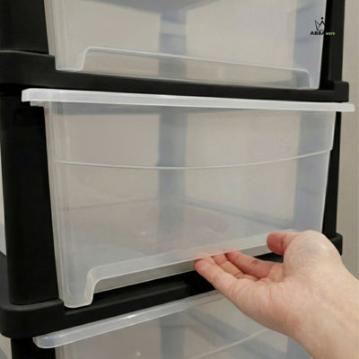 ABBAware 4-Tier Storage Drawer Tower on Wheels, Clear Drawers & Black ...