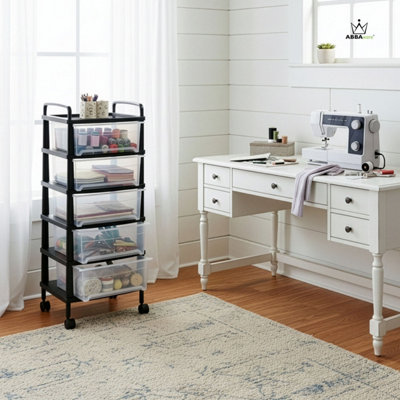 ABBAware 5-Tier Storage Drawer Tower on Wheels, Clear Drawers & Black ...