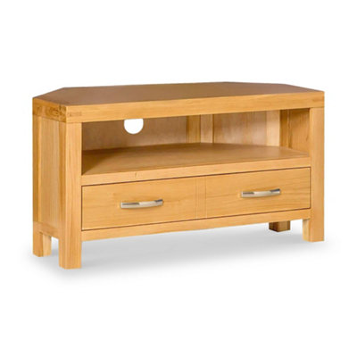 Abbey Light Oak 90cm Corner TV Unit - Fully Assembled By Roseland Furniture
