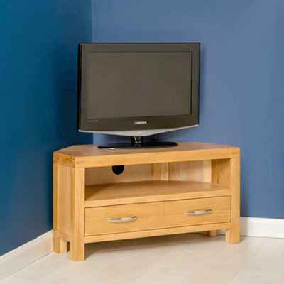 Abbey Light Oak 90cm Corner TV Unit - Fully Assembled By Roseland Furniture