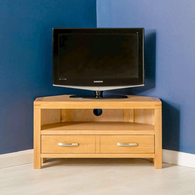 Abbey Light Oak 90cm Corner TV Unit - Fully Assembled By Roseland Furniture