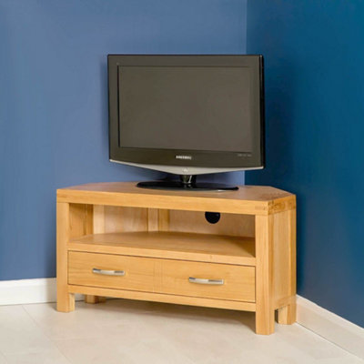 Abbey Light Oak 90cm Corner TV Unit - Fully Assembled By Roseland Furniture