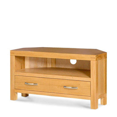 Abbey Light Oak 90cm Corner TV Unit - Fully Assembled By Roseland Furniture