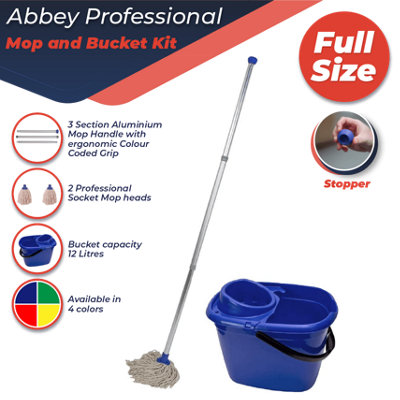 Abbey Professional Mop and Bucket Kit with two mop heads, Blue | DIY at B&Q