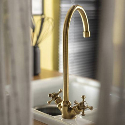 Abode Burford Twin Lever Brushed Brass Kitchen Sink Tap
