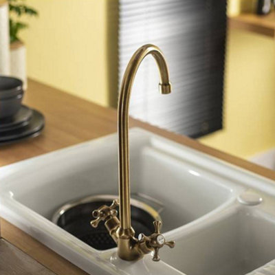 Abode Burford Twin Lever Brushed Brass Kitchen Sink Tap