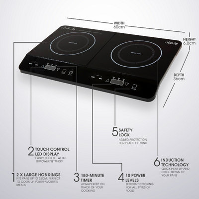 Abode Double Induction Hob Portable Plug In & Go 2800W AINDH2002