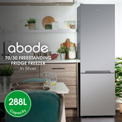 Abode Freestanding Fridge Freezer 288L 70/30 Silver 180cm Tall with ...
