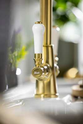 Abode Keswick Traditional Monobloc Mixertap Dual Handle in Brushed Brass