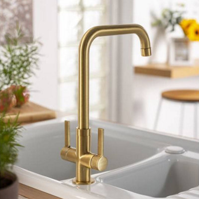 Abode Pico Twin Lever Kitchen Mixer Tap Chrome, Deck-Mounted Swivel ...