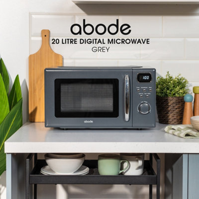 Abode Retro Microwave 20 Litre Grey Digital 700W, Mirror Finish, 8 Auto ...