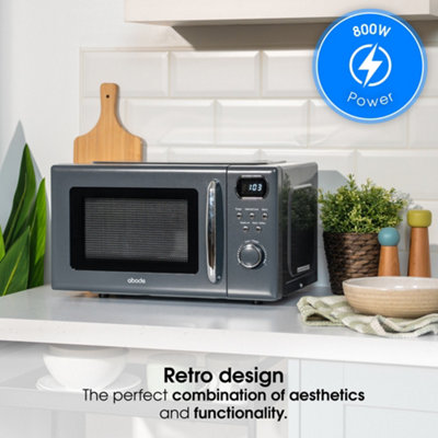 Abode Retro Microwave 20 Litre Grey Digital 700W, Mirror Finish, 8 Auto ...