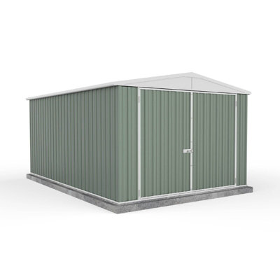 Absco 10ft x 15ft Garden Utility Workshop Green Apex Roof Storage Shed ...