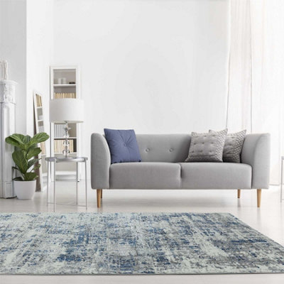 Abstract Blue Modern Abstract Easy to Clean Rug for Living Room Bedroom ...