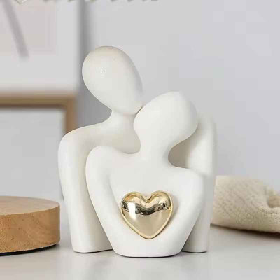 Abstract Ceramic Couple Hugging Figurine Modern Home Decor Sculpture