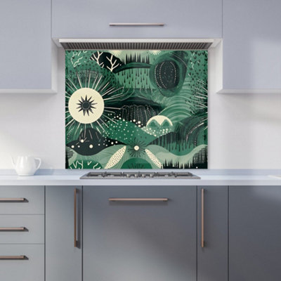 Abstract Green Moon Premium Glass Kitchen Splashback W600mm x H650mm