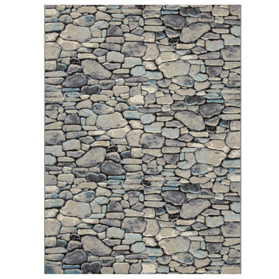 Abstract Modern Grey Outdoor Rug With Latex Backing for Patio, Deck ...