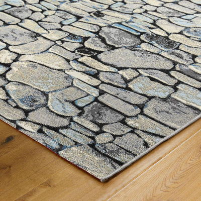 Abstract Modern Grey Outdoor Rug With Latex Backing for Patio, Deck ...