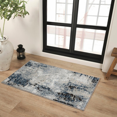 Abstract Modern Marble Denim Lena Area Rug 60 x 90 cm - Easy Care, Non ...