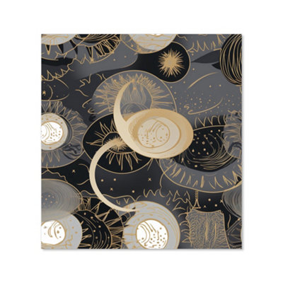Abstract Silver Gold Sun and Moon Premium Glass Kitchen Splashback ...