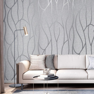 Abstract Striped Wallpaper Roll, Modern Flocking Design, Non Self ...